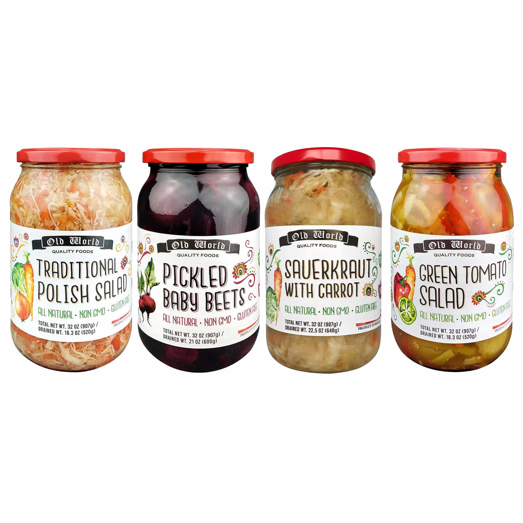 Salad Lover Set - Four 32 Oz Jars of Pickled Vegetables includes Polish ...